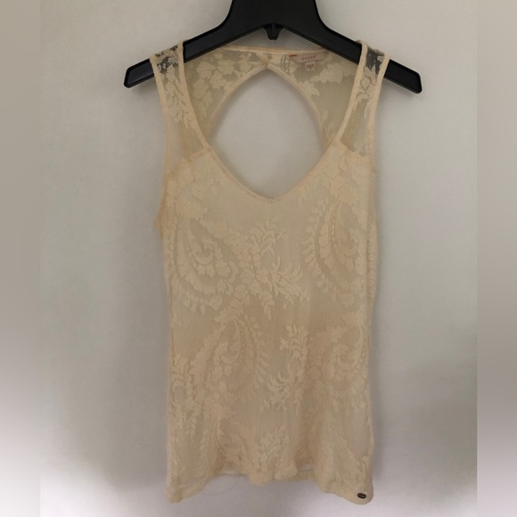 Guess | Tops | Cream Color Guess Lace Top Low Neck V Neck Open Back ...